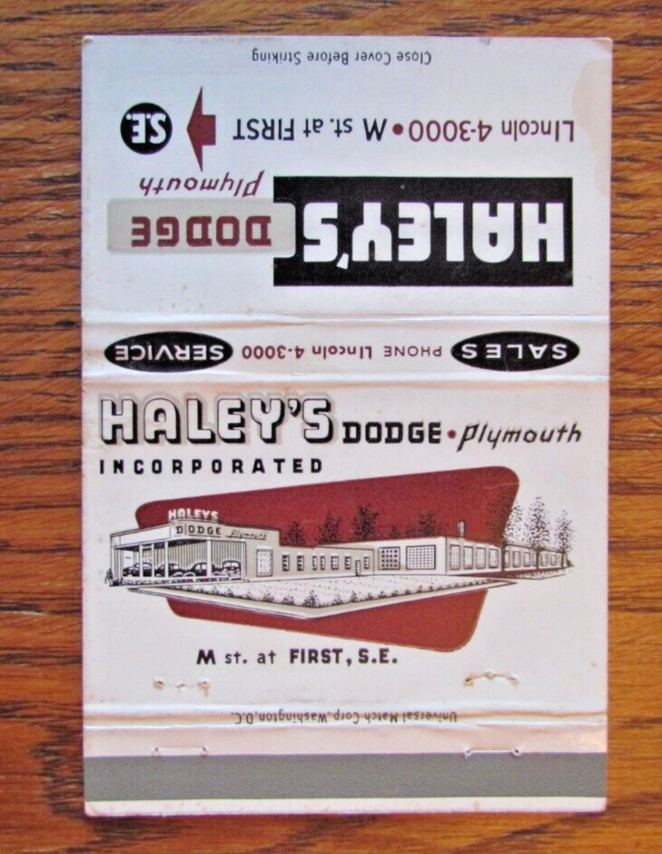 HALEY'S DODGE PLYMOUTH CAR DEALER MATCHBOOK COVER: WASHINGTON, DC ...