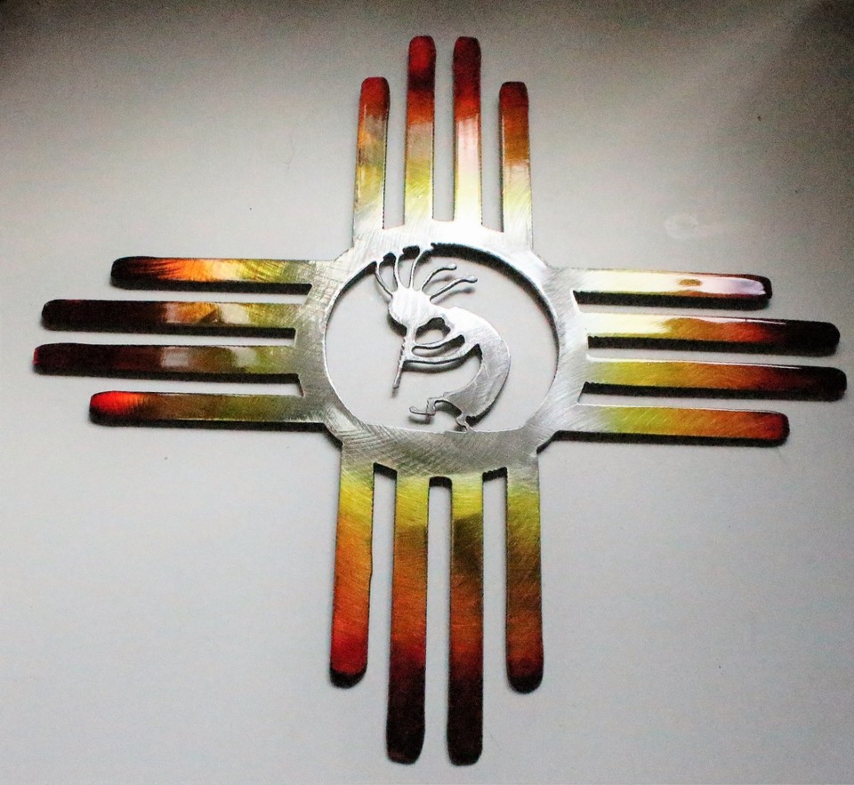 Southwestern Zia with Kokopelli Metal Wall Art Decor 30 " Fire Tainted ...