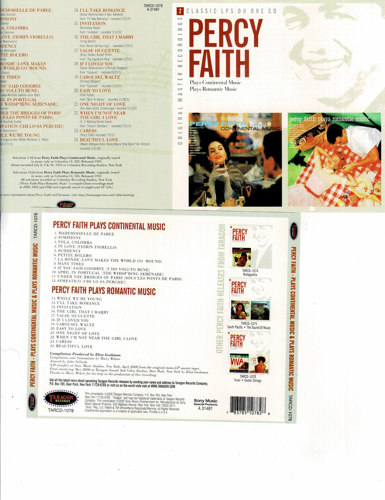 PERCY FAITH - PLAYS CONTINENTAL MUSIC/PLAYS ROMANTIC MUSIC (CD 2000 ...