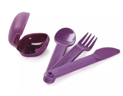 Tupperware Portable Cutlery Set Eco Friendly Knife Fork Spoon Cover ...