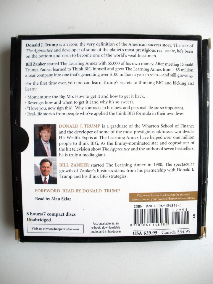 THINK BIG AND KICK ASS Bill Zanker Donald Trump 2007 CD Audiobook ...