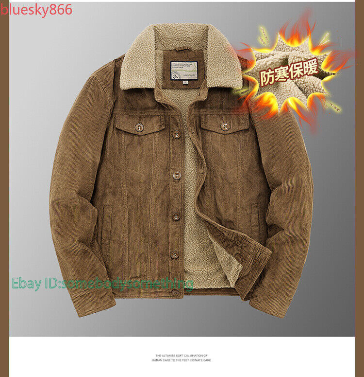 Warm Corduroy Lapel Collar Jacket Short Fleece Jacket Men Casual ...