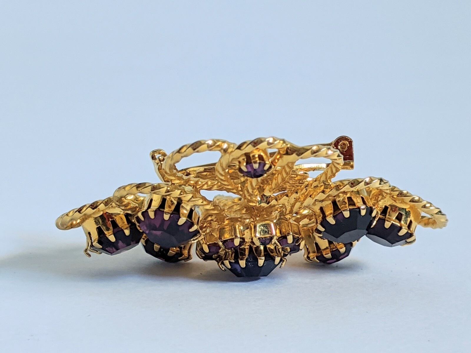 VTG UNSIGNED PURPLE Rhinestone LAYERED BROOCH PIN Gold Tone | eBay