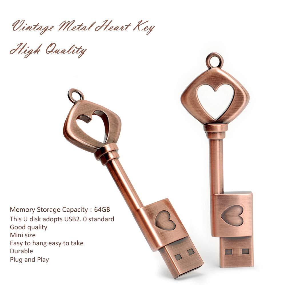 BorlterClamp 64GB USB Flash Drive Cute Memory Stick Heart Key Shaped ...
