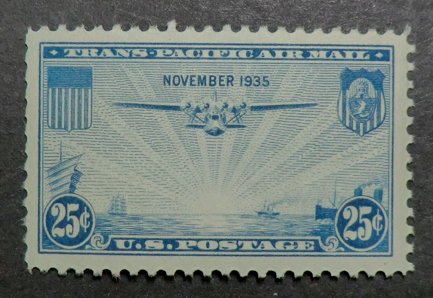 C20 MNH 1937 25c China Clipper Martin M-130 seaplane TransPacific ...