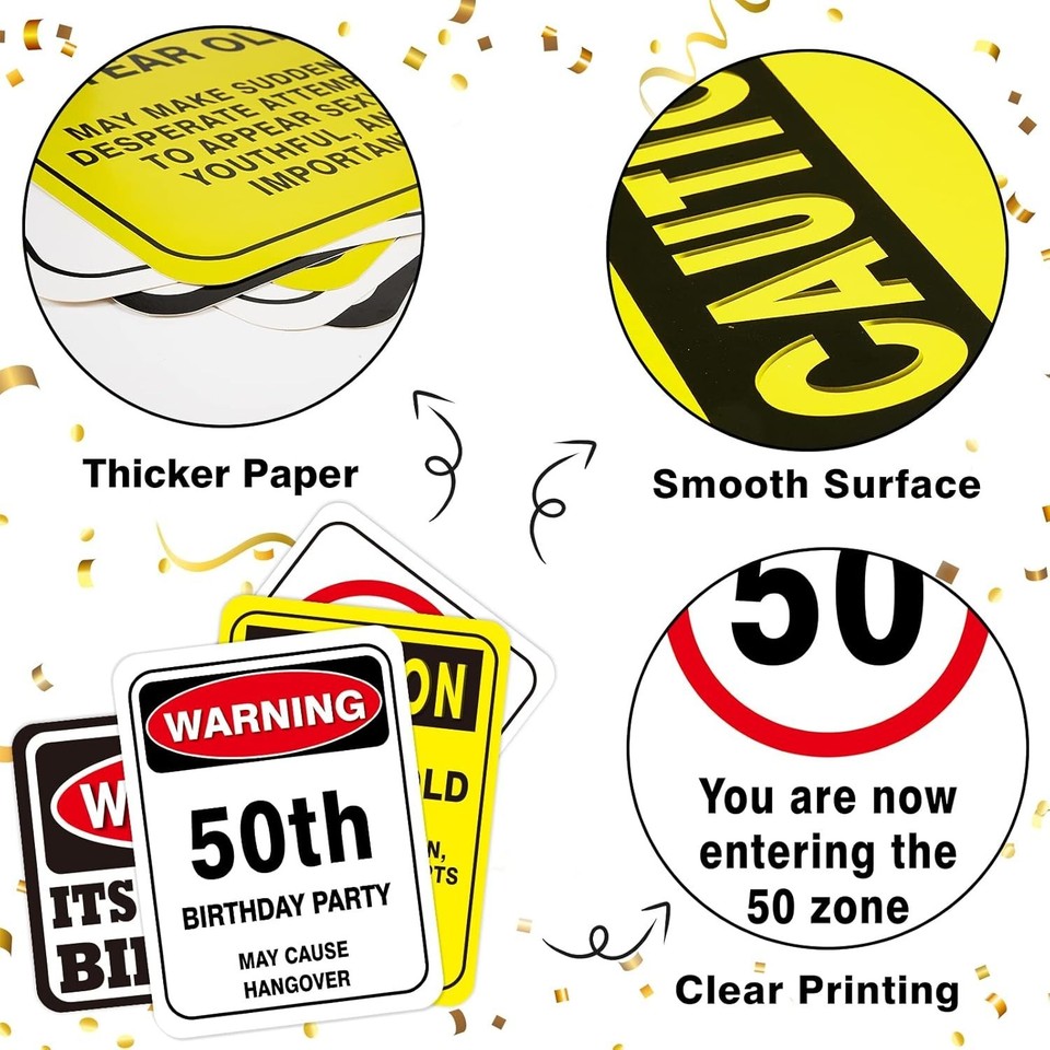 Fun and Durable 50th Birthday Party Signs - 9PCS Caution Decor for ...