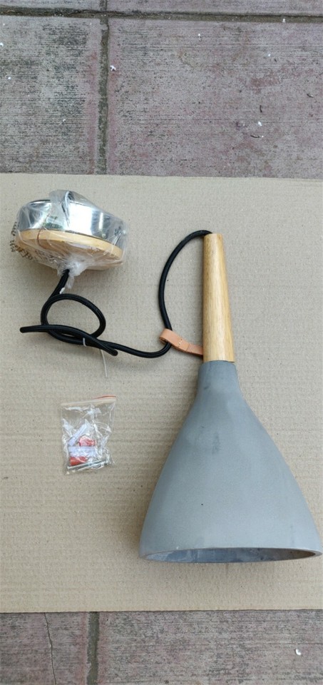 Timber Raw Concrete Bell Shaped Pendant Light | eBay