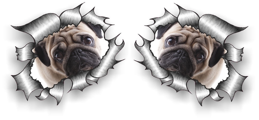 Small Pair STD RIP Ripped Torn Metal & Cute PUG Dog Puppy Sad Eyes car ...