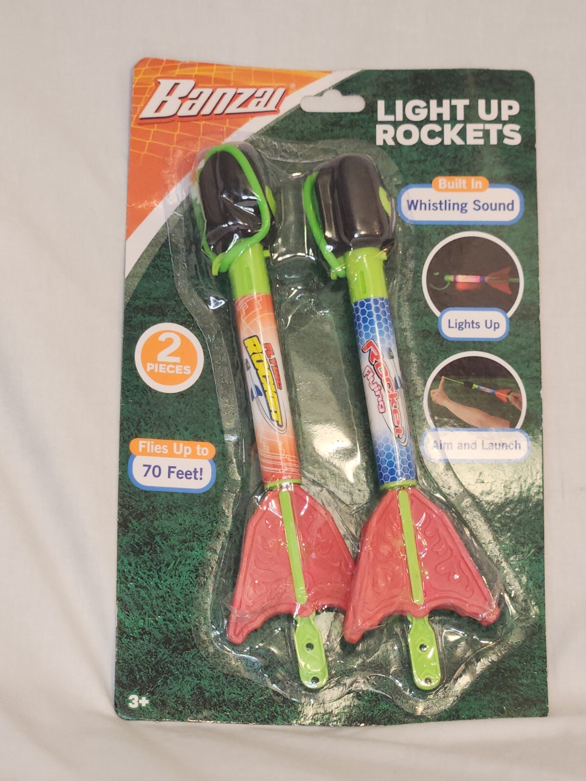 2 Banzai Light Up Rockets Launch 70 Feet Light Up Whistles Foam Tipped ...