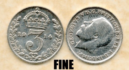 real silver 3d Three Pence coins George 5th threepence 1911- 1922 Grade ...