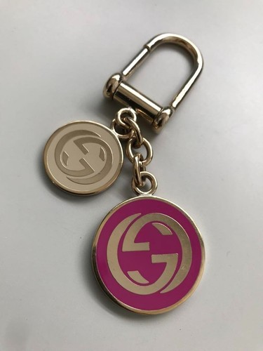 Gucci Keychain Bag Charm GG Logo Pink Gold Keyring Italy | eBay