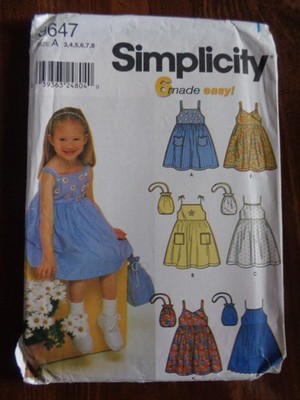 SIMPLICITY 9647 SEW PATTERN EASY GIRLS SUNDRESS & PURSE SIZE 3-8 UNCUT ...