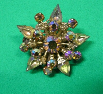 Brooch Pin Vintage Gold Tone Carnival Rhinestones Jewelry | eBay
