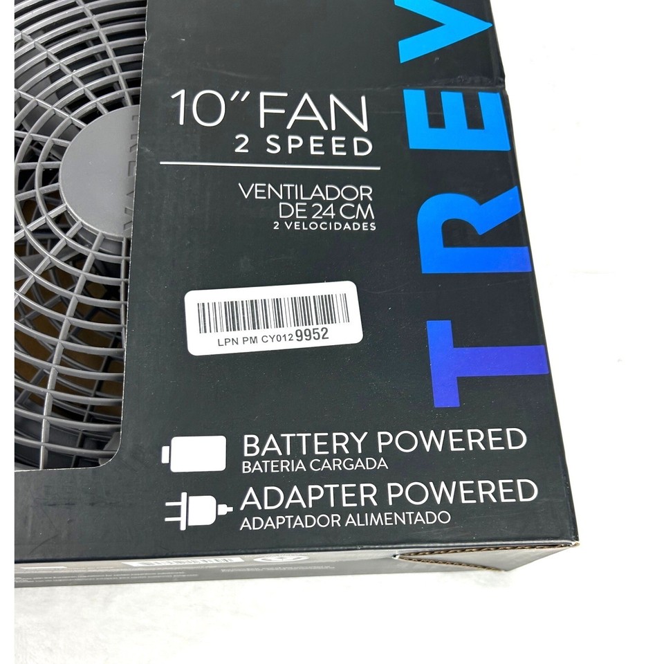 TREVA Portable Fan Battery or Adapter Powered 2 Speed 10" FD10002A New ...