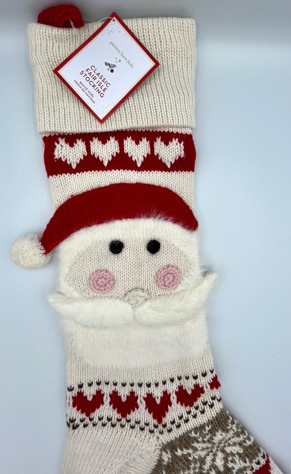 POTTERY BARN KIDS CLASSIC FAIR ISLE SANTA FACE CHRISTMAS STOCKING NEW ...