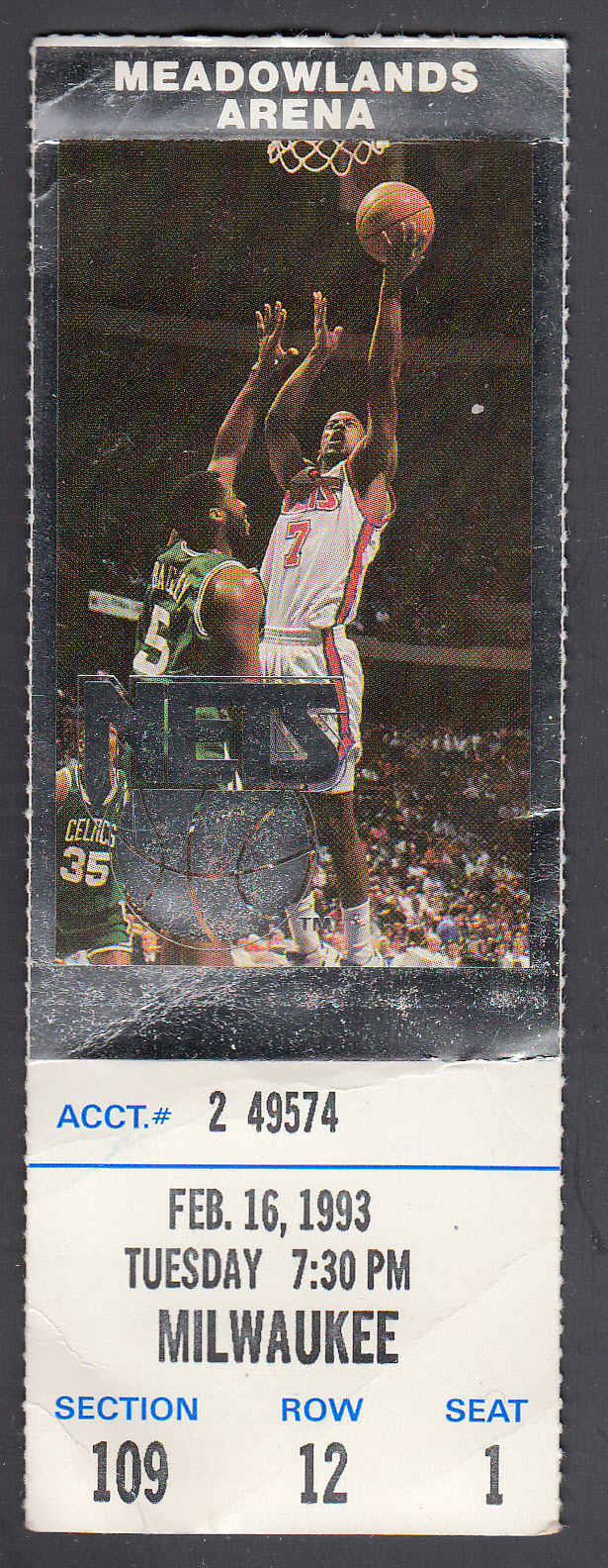 New Jersey Nets vs Milwaukee Bucks 1993 Ticket stub with photo of Kenny ...