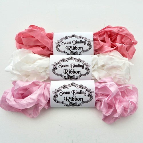 Seam Binding Ribbon-Scrunched Rayon Crinkled Ribbon - Pink -White-15 ...