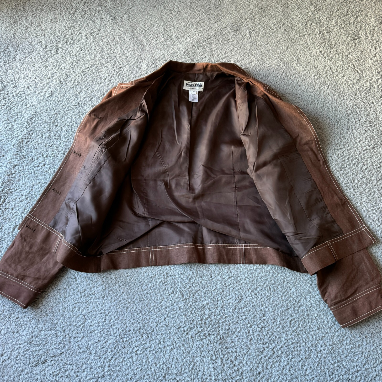 Pendleton Jacket Womens 10 Brown Blazer Silk Linen Co… - Gem