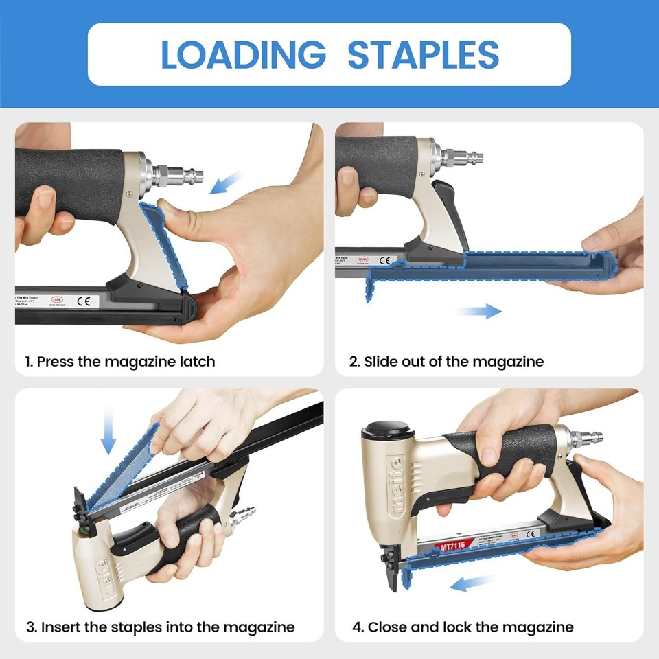 meite MT7116 Pneumatic Staple Gun 22 Gauge 1/4" to 5/8" Air Upholstery ...