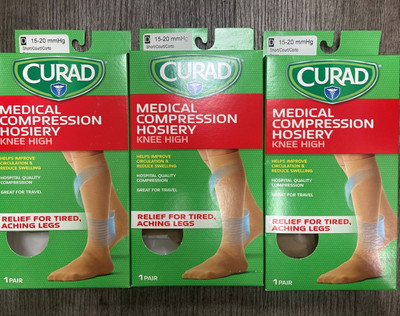 *3 Packs* Curad Compression Hosiery Beige Knee High 15-20 mmHg Size D ...