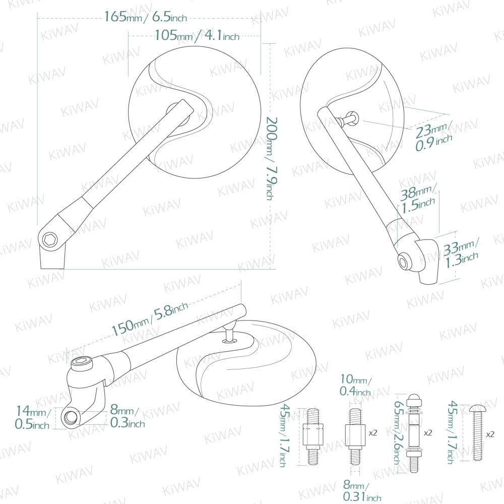 KiWAV Retro Rear View Mirrors Black 10mm for Victory Vegas Jackpot High ...