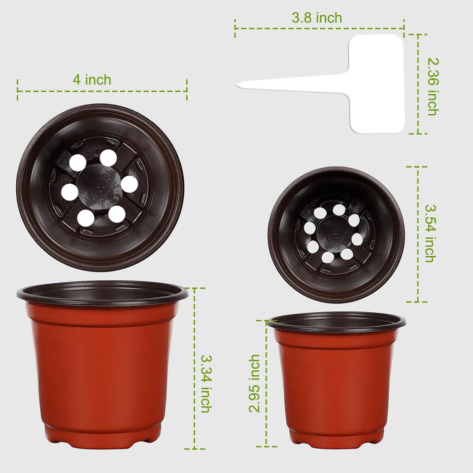 100PCS Pots Plastic Plant Flowers Grow Nursery Veg Boxes Drainage Holes ...