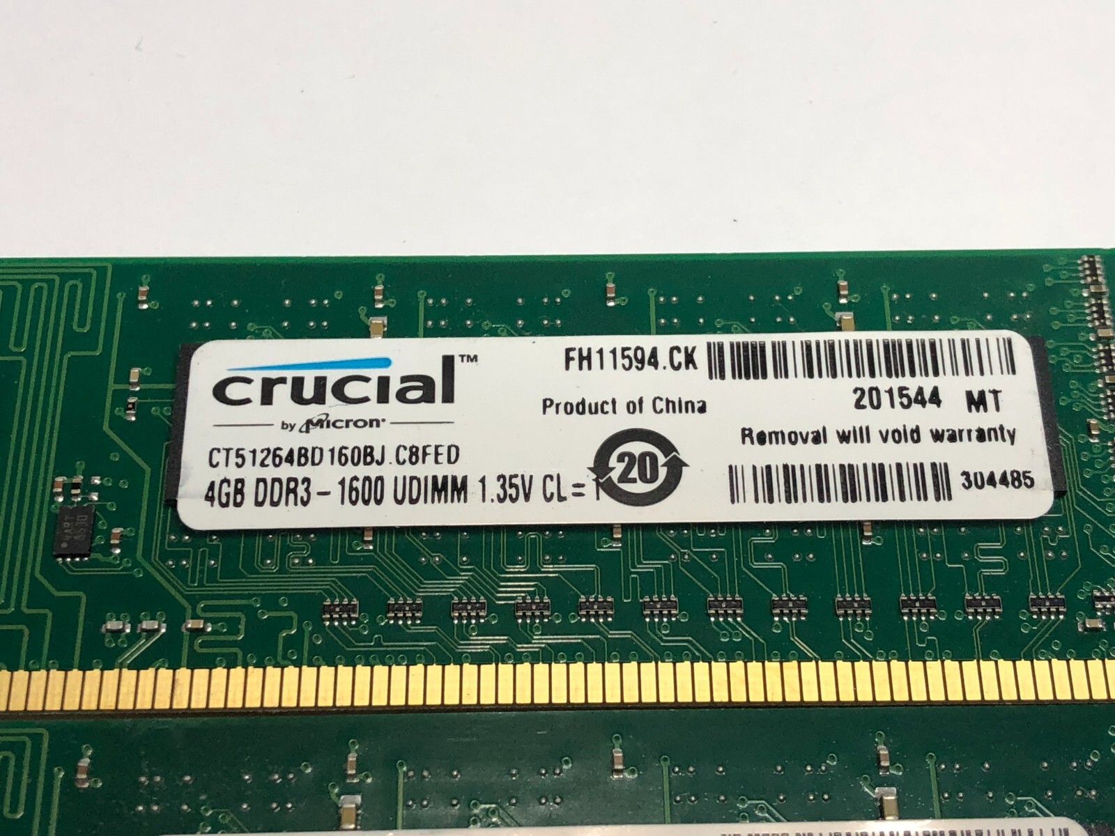 (Lot of 2) Crucial | 4GB DDR3L PC3L-12800 DT Ram CT51264BD160BJ.C8FED ...