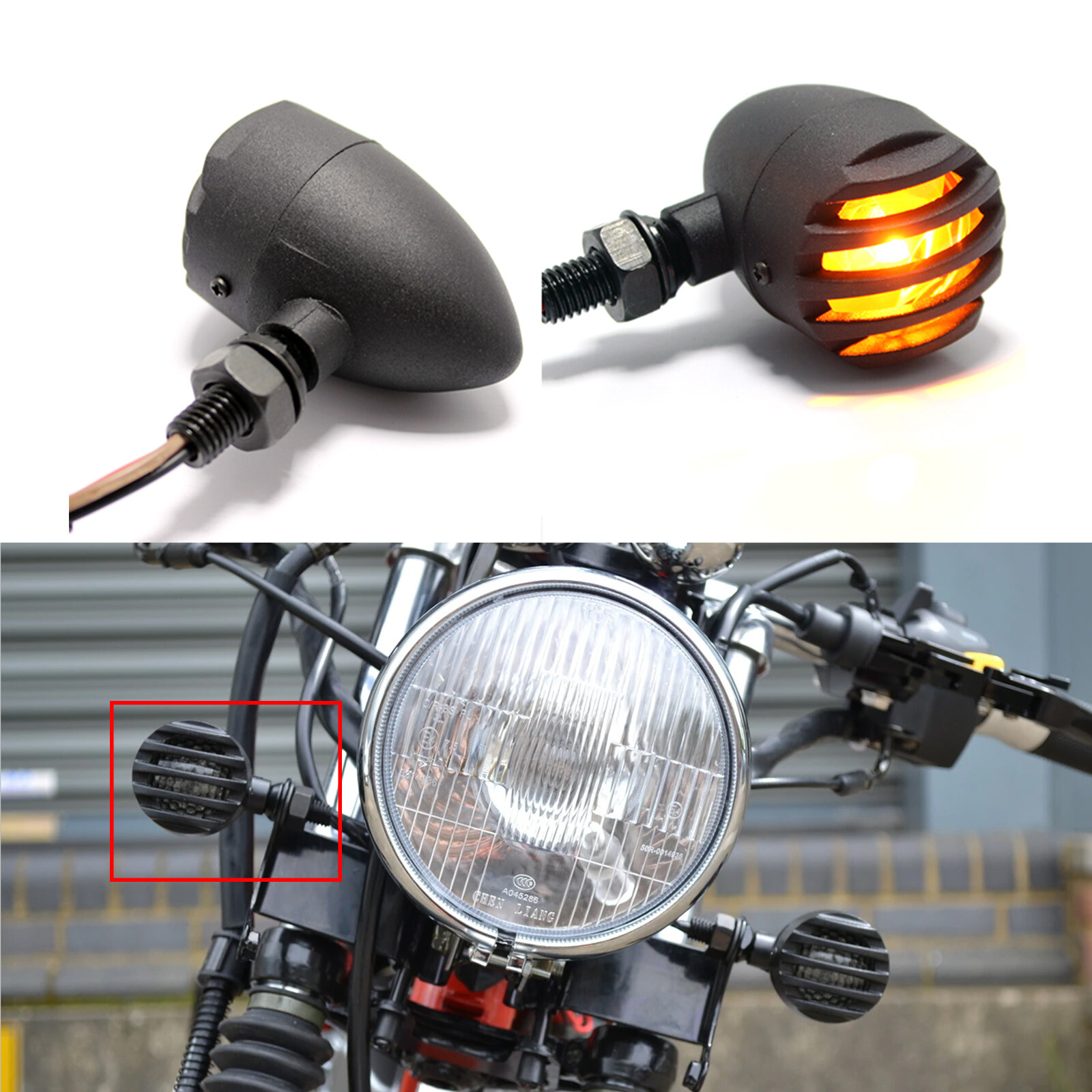 Bullet Motorcycle Cafe Racer Bobber Turn Signals Tail Brake Light Amber ...