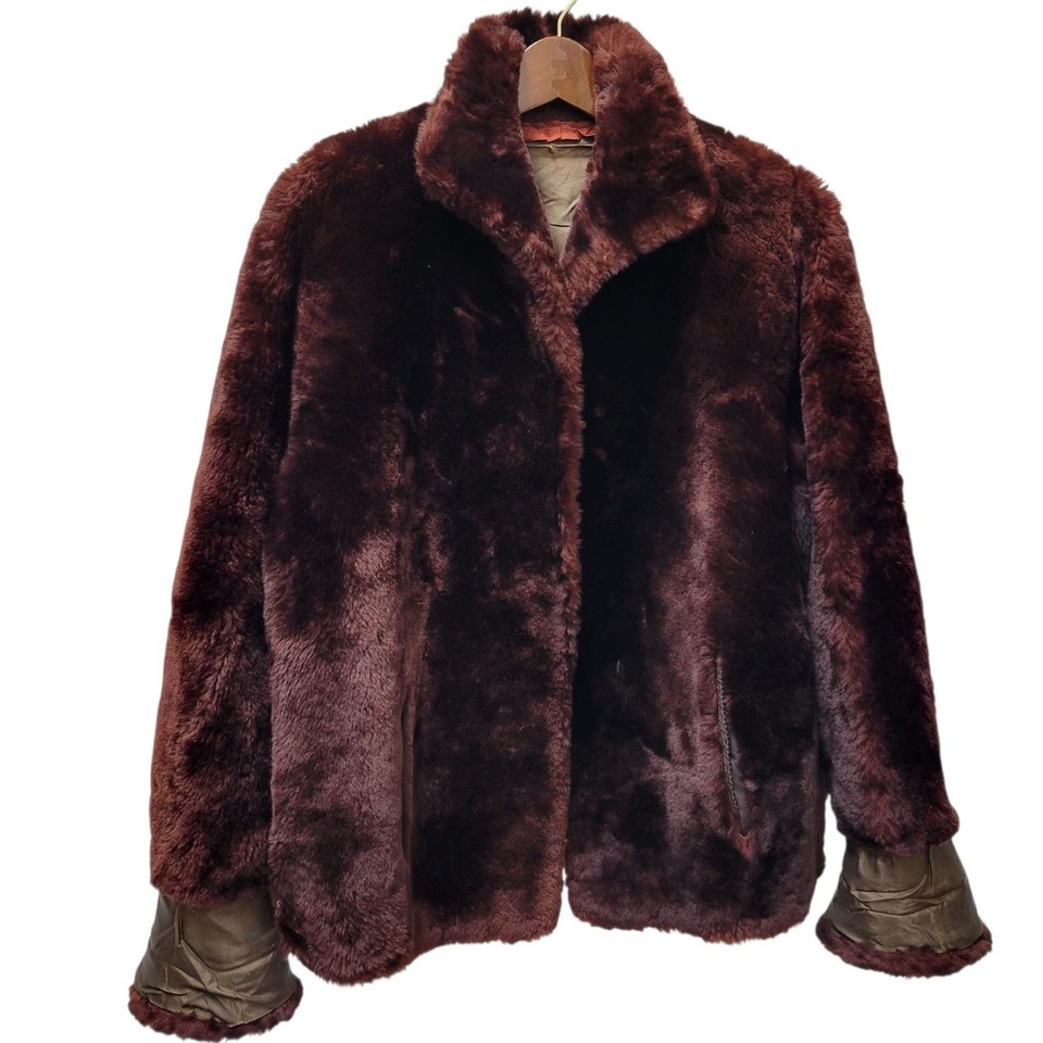 Fur Label Authority Women's Vintage Long-Sleeves Fur Coat Burgundy ...