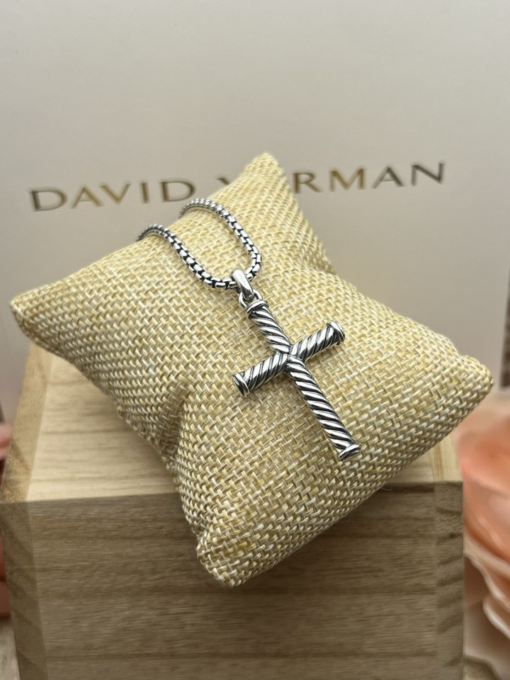 David Yurman .925 Sterling Silver Men's Cable Plain Rope Cross Pendant ...
