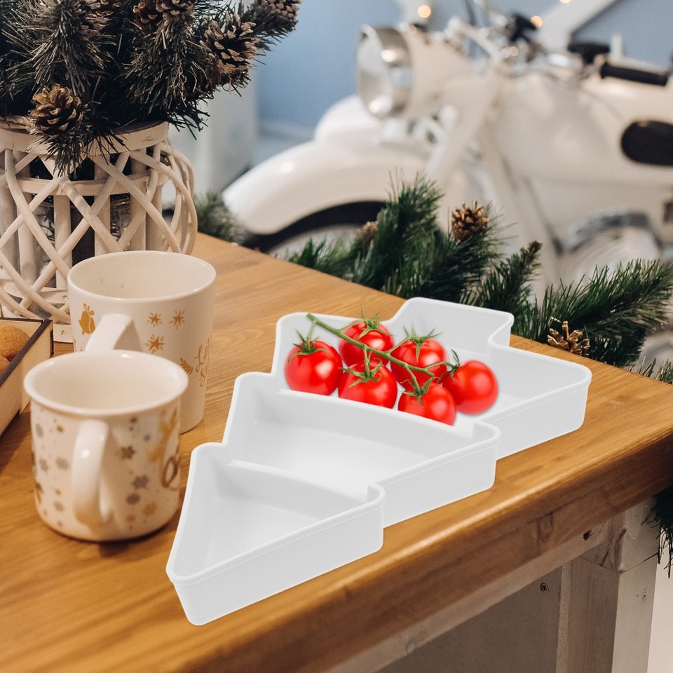 3 Grid Christmas Tree Shaped Plastic Plate For Serving Fruits Nuts And ...