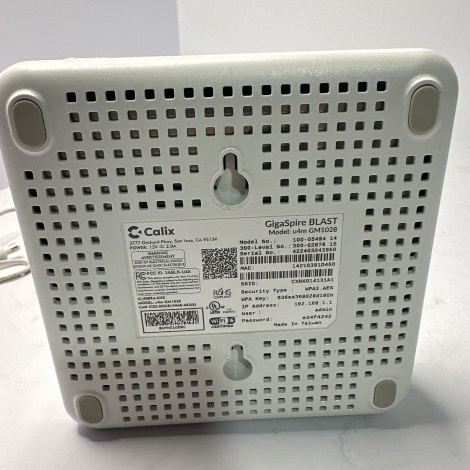 CALIX GigaSpire Mesh BLAST u4m - GM1028 - wi-fi 6 mesh router *OPEN BOX ...