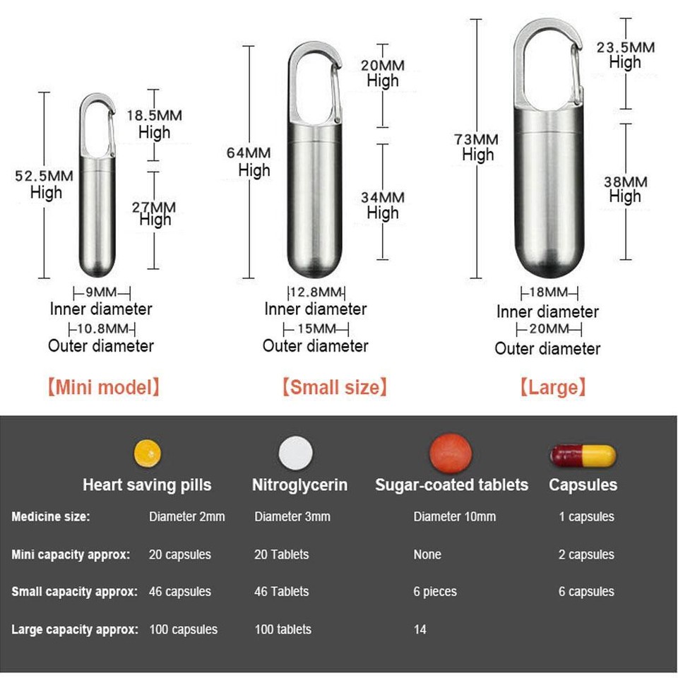 Titanium EDC Pill Bottle Box Case Waterproof Medicine Storage Pendant ...