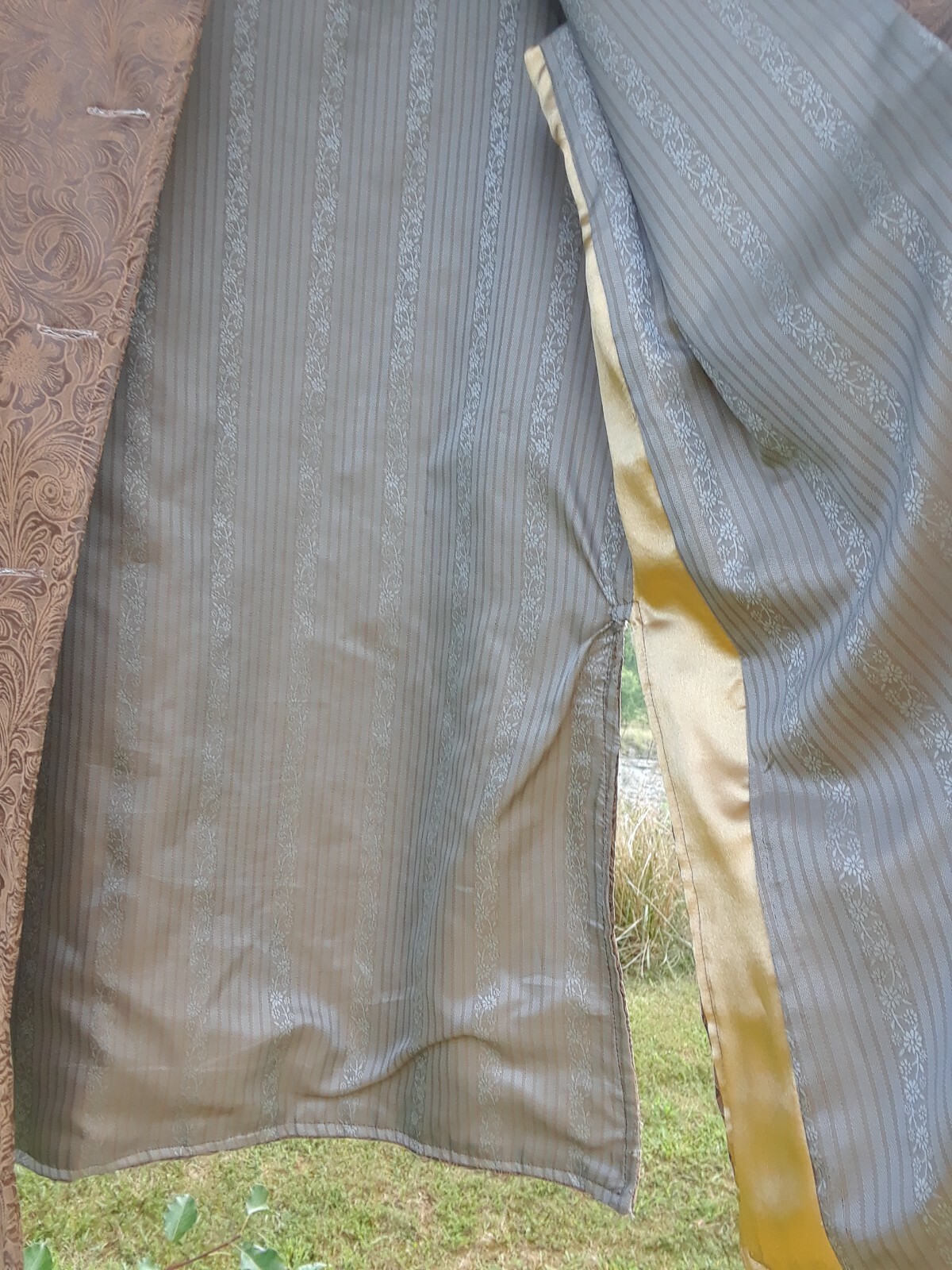 Vintage Retro Suede Leather Brocade Coat Jacket - Gem