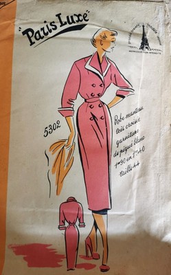 5302 PATRON PARIS LUXE VINTAGE FRENCH PATTERN ROBE MANTEAU CROISEE T 44 ...