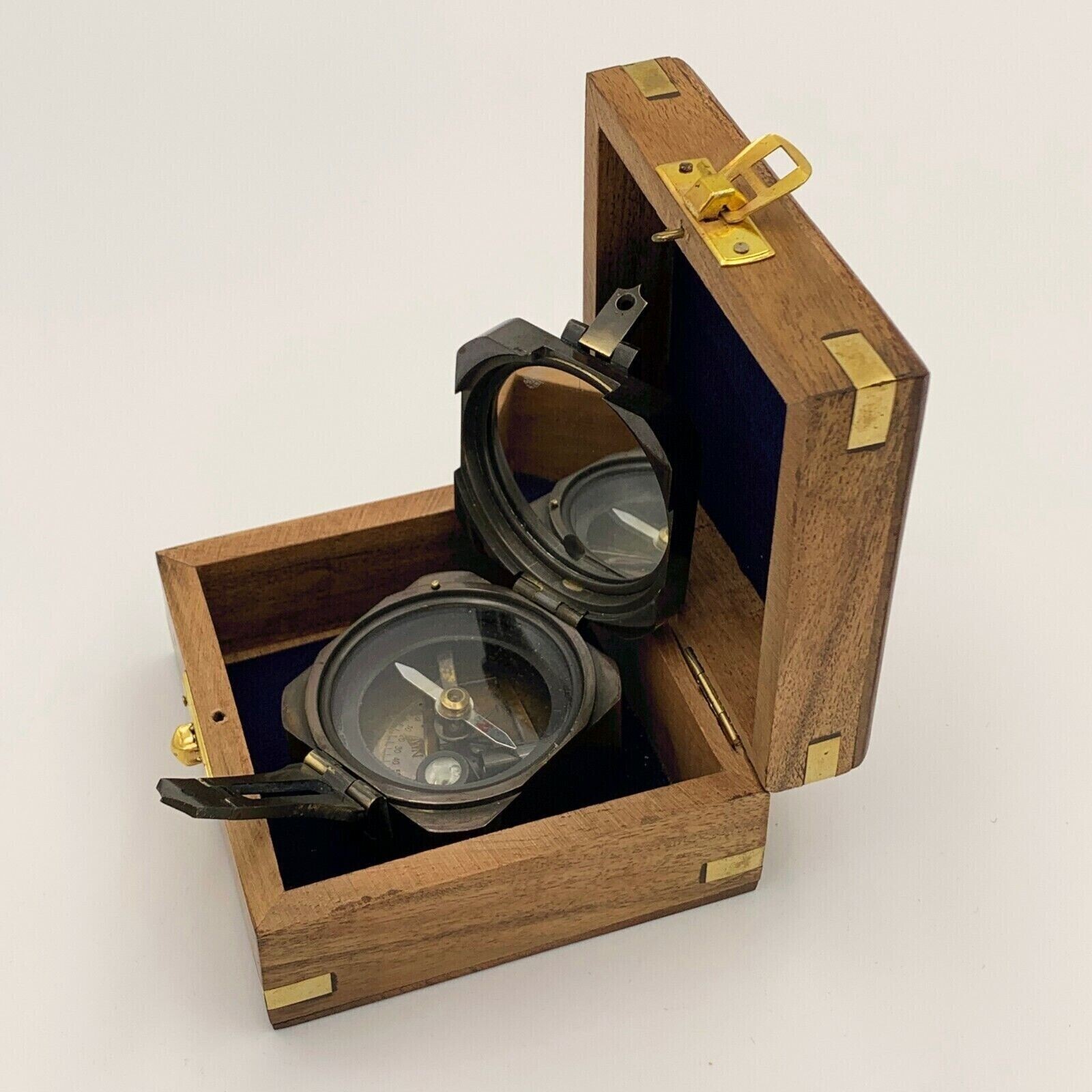 Solid Brass Burton Pocket Compass with Wooden Box Astrolabe Antique ...