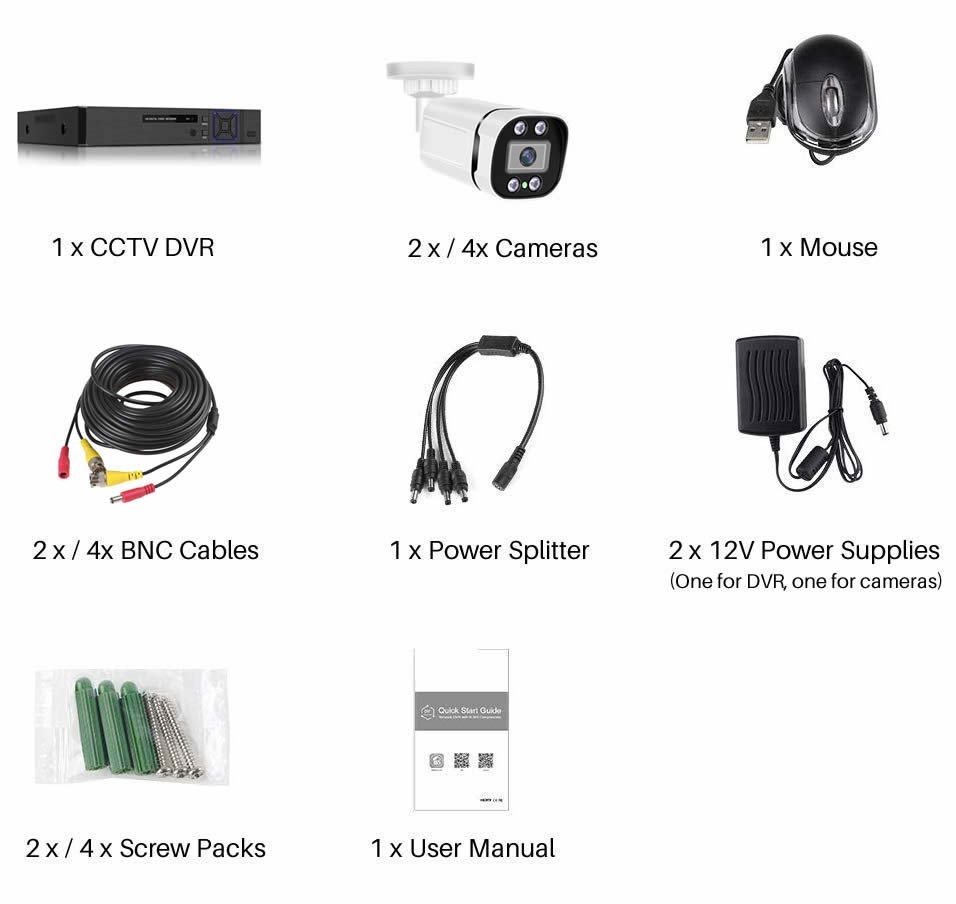 CCTV System 4 Channel DVR Full Colour HD Cameras Home Outdoor Kit ...