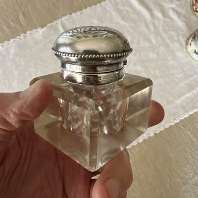 ANTIQUE STERLING SILVER LIDDED CRYSTAL INK WELL BY WALLACE HEAVY ...