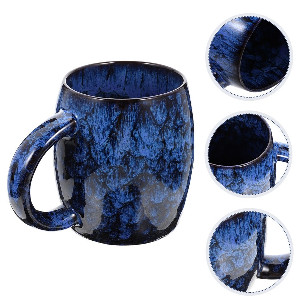 Retro Ceramic Water Mug Large Coffee Cup Blue Reusable Milk Drinking ...