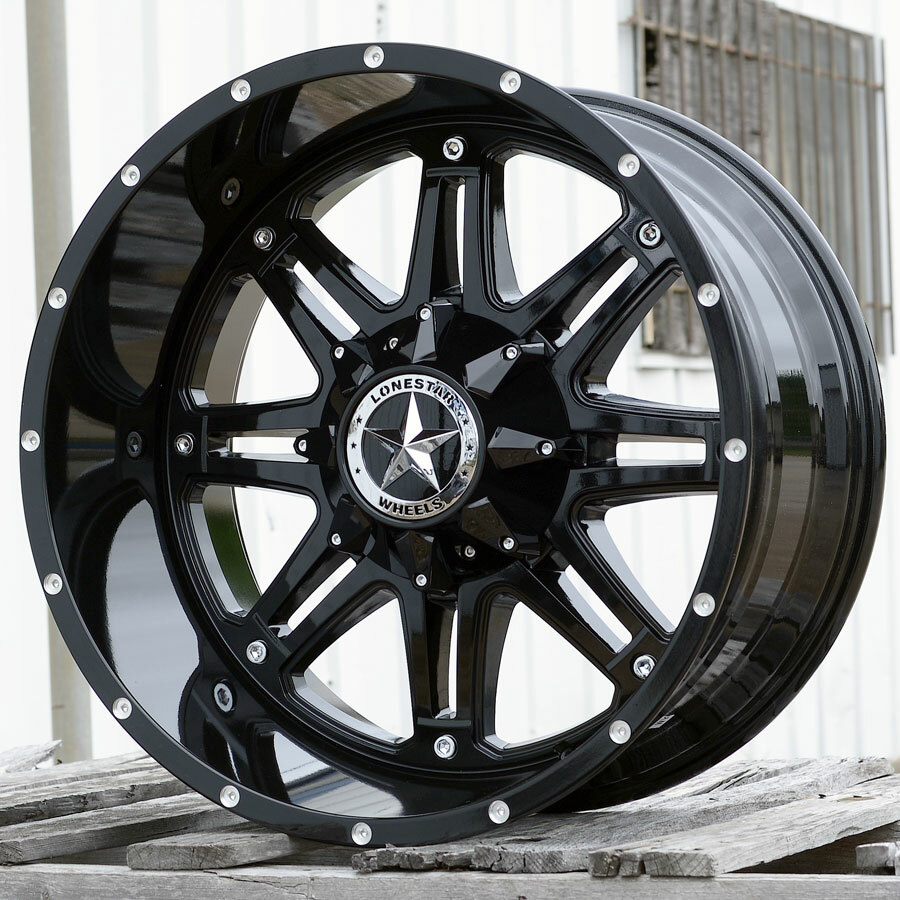 22" Gloss Black Lonestar Outlaw Wheels 22x12 8x6.5 -44mm GMC Sierra ...