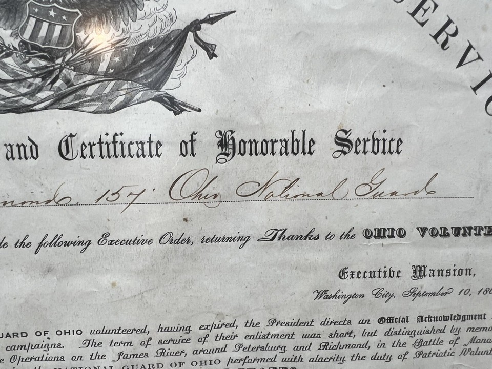 1864 Abraham Lincoln Ohio Volunteer National Guard Honorable Service | eBay