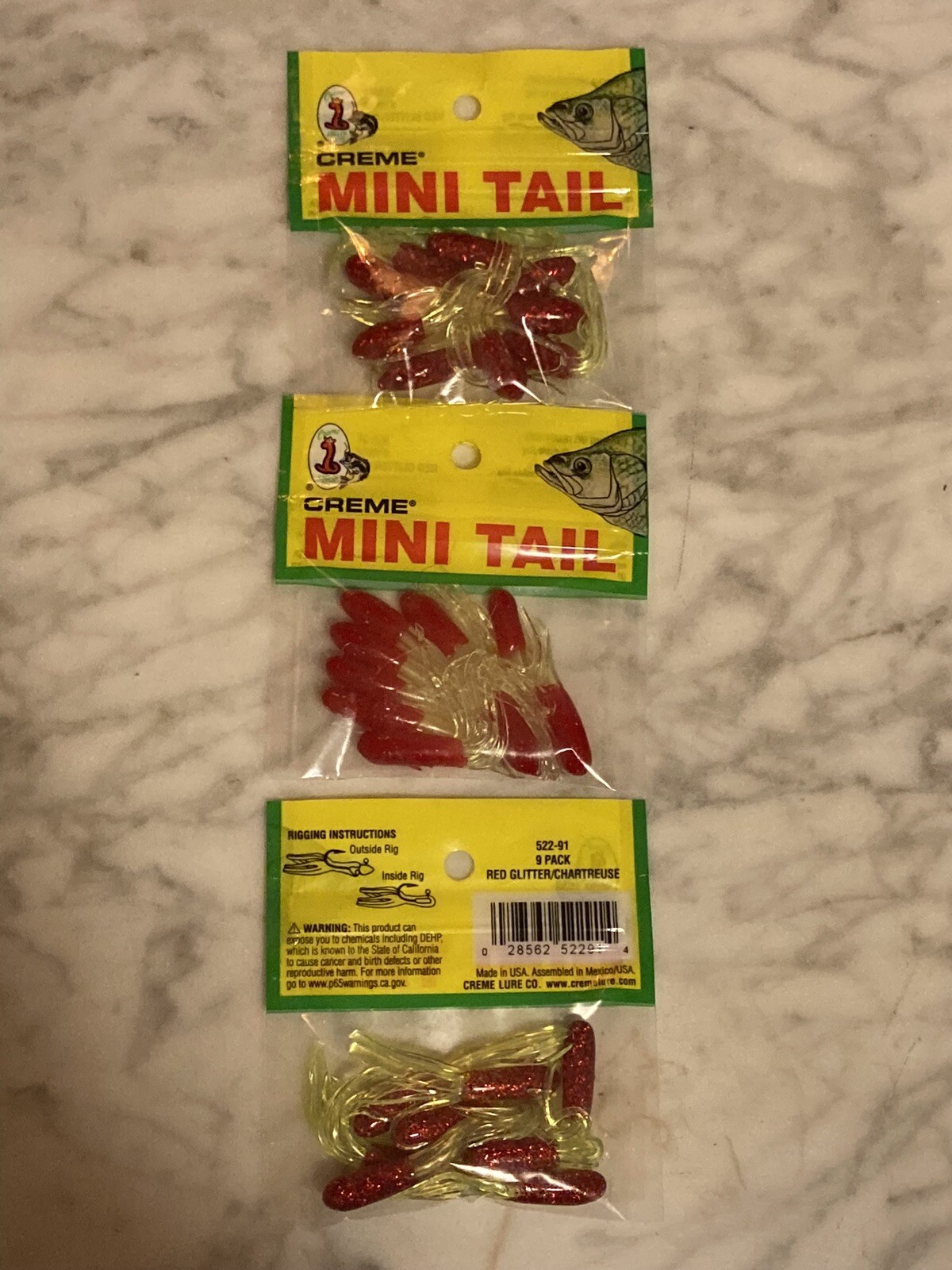 Lot of (3) Creme Mini Tail Jig Lures 9 Pack Red Glitter/Chartreuse NEW ...