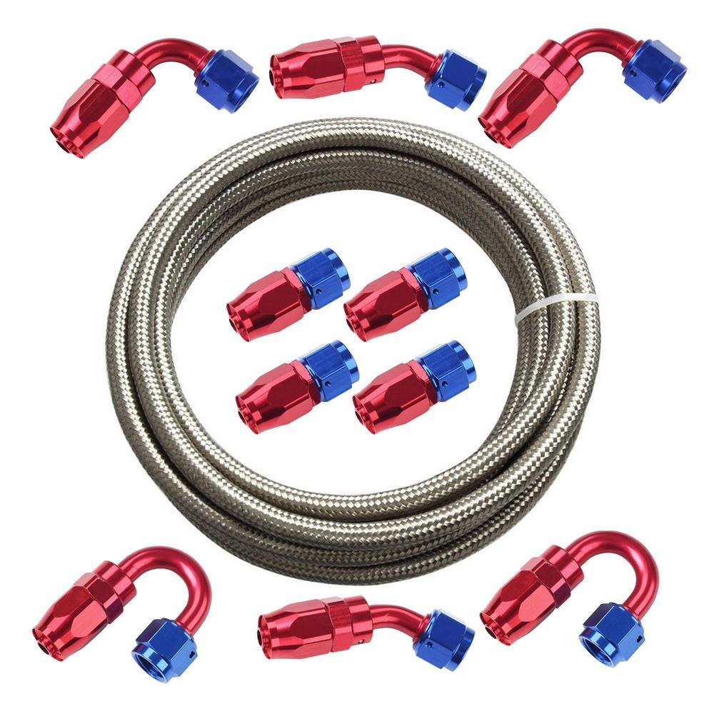 AN8 -8AN 3/8 Fitting Stainless Steel Nylon Braided Oil Fuel Hose Line ...
