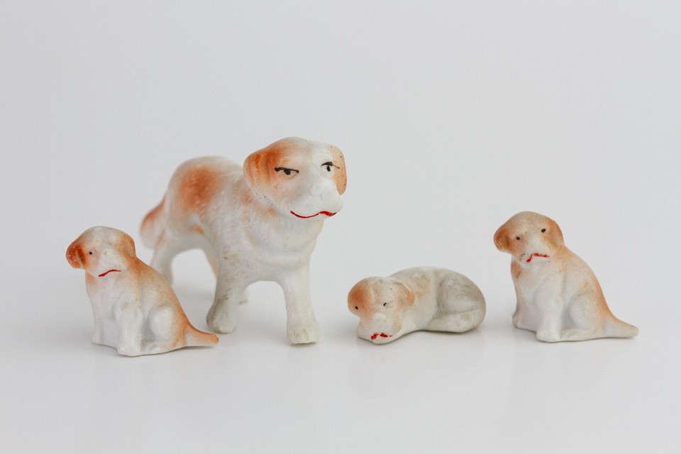 Vintage Antique Miniature Bisque Porcelain Dog Figurines, Made in ...
