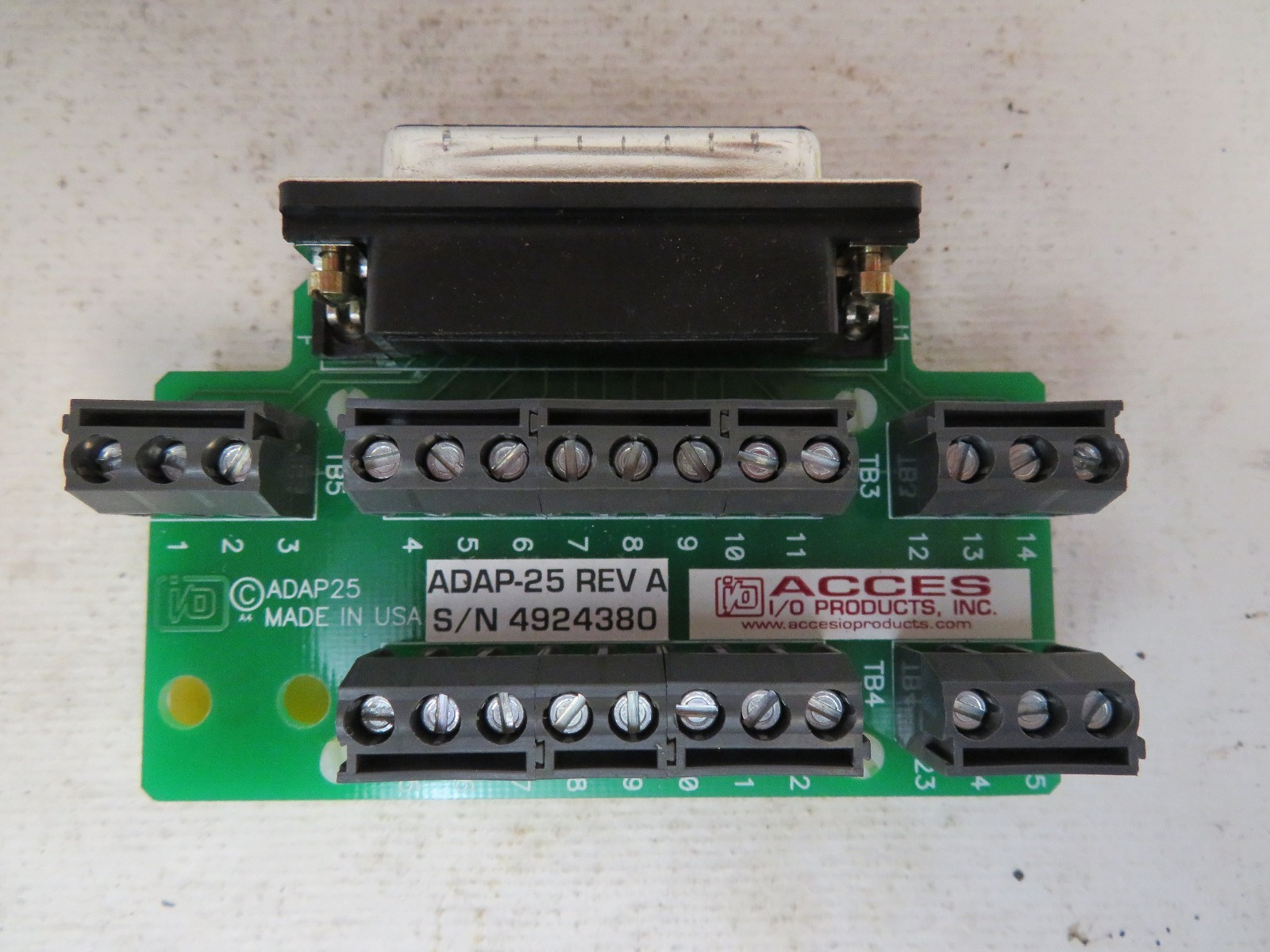 ACCES I/O PRODUCTS FEMALE SCREW TERMINAL ADAPTER ADAP-25 ADAP25 REV. A ...