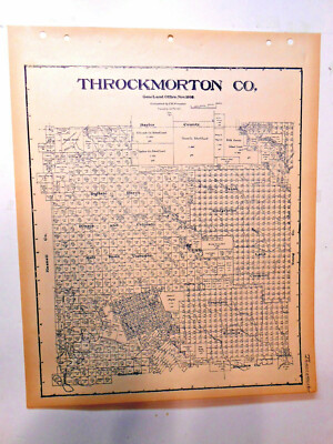 Old Throckmorton County Texas Land Office Owner Map 1898 Woodson Elbert ...