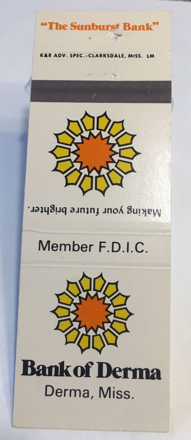 Vintage MATCHBOOK COVER Bank Of Derma, Derma, Mississippi! Near Mint ...
