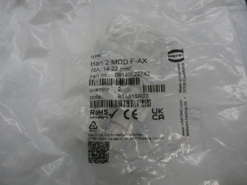 New 2Pack Harting 09 14 002 2742 Han 70A Axial Module 14-22mm 2x Female ...