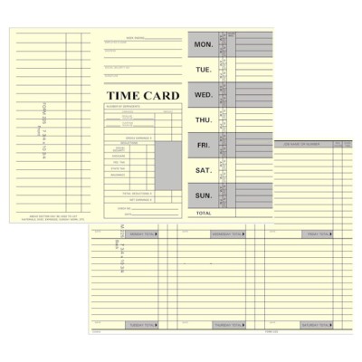 1000 Count, Form 225, Tri-Fold Job/Time Cards for Right-Side Printing ...