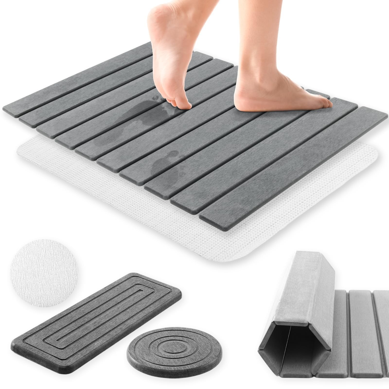 Stone Bath Mat Foldable, 23x15 Inch Bath Mat Stone Bathmat Quick Dry ...